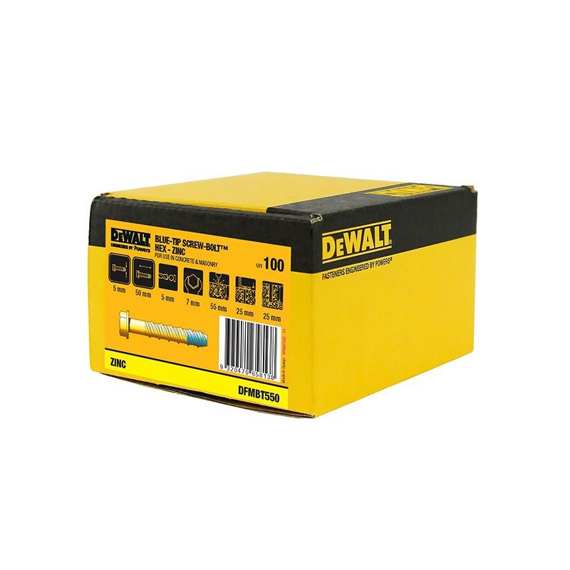 DEWALT - SCREW BOLT, BLUE-TIP ZINC HEX HEAD 5 x 50mm [100] - Millers ...